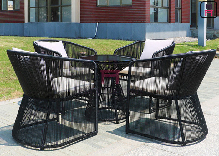Aluminum Frame Outdoor Restaurant Tables Black Rope Rattan Dining