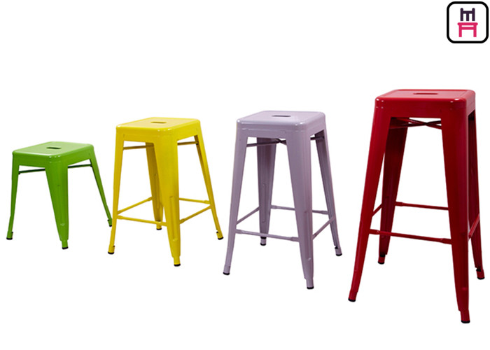 Custom Color Tolix Style Bar Stool , Coffee Shop Tolix Chair Wooden Seat