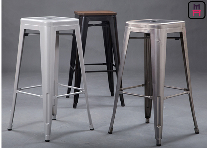 Custom Color Tolix Style Bar Stool , Coffee Shop Tolix Chair Wooden Seat