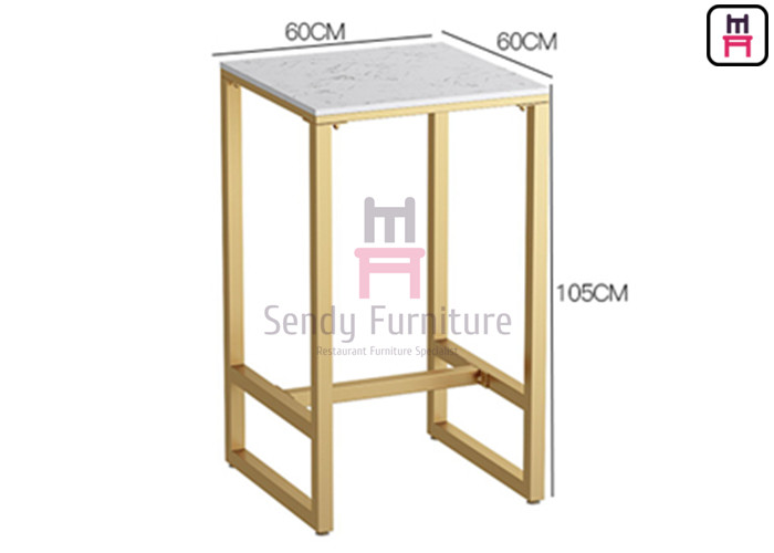 Marble Top 2ft Metal Square High Table 60cm Length Golden Lacquered ...
