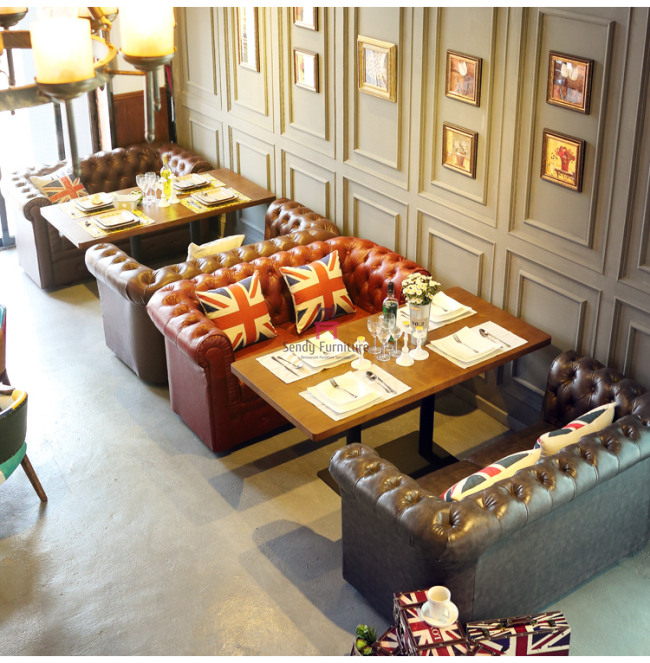Brown Leather Hotel Lobby Booth Sofa Seating With Chesterfield Button ...