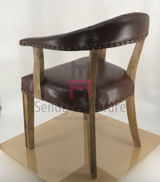 Brown Indoor Rustic Leather Chair / Sturdy Oak Wood Dining Chair With ...