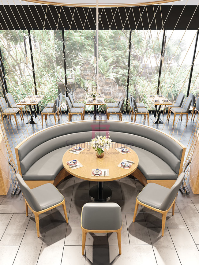 Round 2.8cbm Tufted Wood Restaurant Booth Plywood PU Leather Material