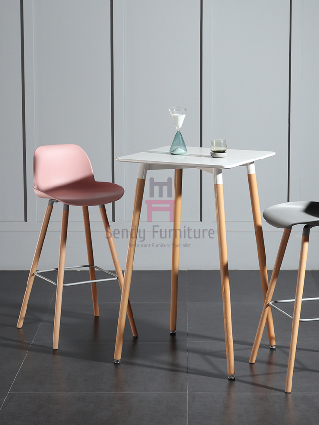 2ft White MDF Restaurant Bar Tables H 100cm With Solid Wood Legs