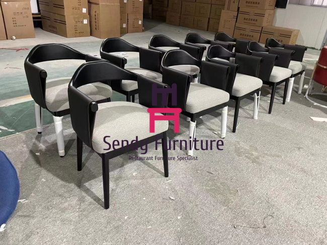 Leather Upholstered Suspending Back Dining Chair with Armrests